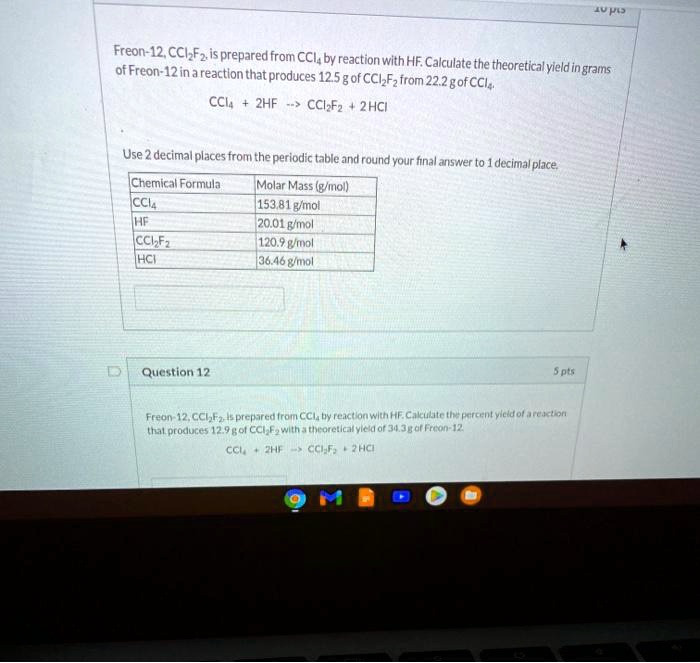 frefre 12 ccu fz isprepared from cclbyreaction with hf calculate ...
