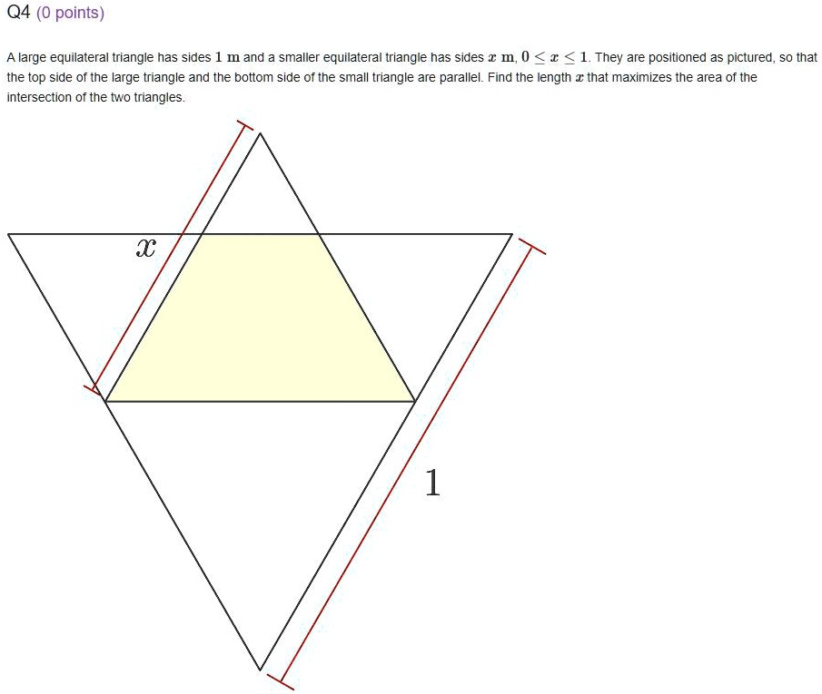 SOLVED: Q4 (0 points) A large equilateral triangle has sides m and smaller equilateral triangle ...