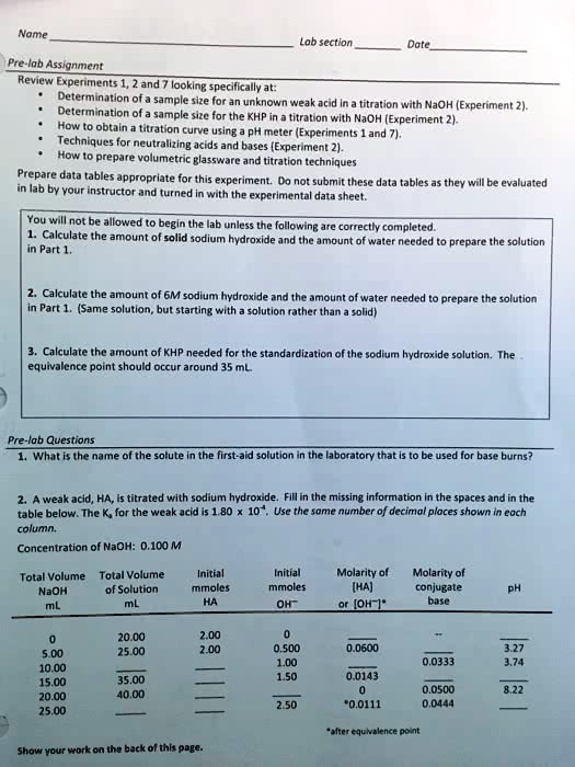 SOLVED: ' Determination of a sample size for an unknown weak acid in a ...