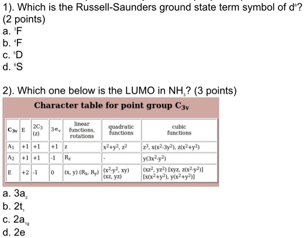 SOLVED: Which is the Russell-Saunders ground state term symbol of d ...