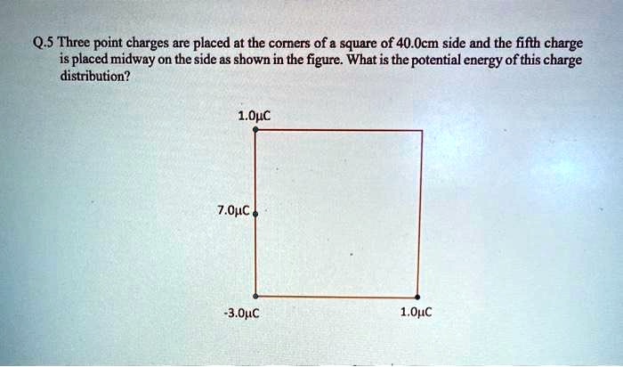SOLVED: Q.5 Thrce point charges are placed at the corners of a square ...