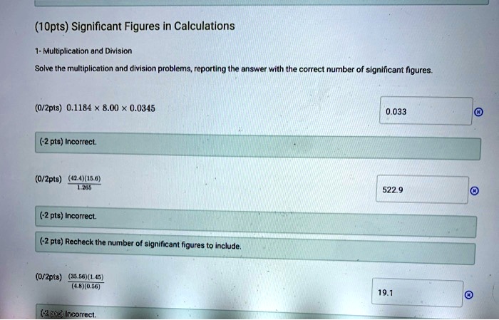 SOLVED: (1Opts) Significant Figures in Calculations Multiplicalion and ...