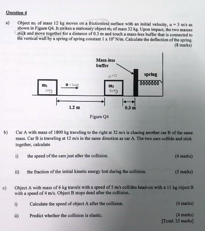 SOLVED: Question 4 a) Object m of mass 12 kg moves on a frictionless ...