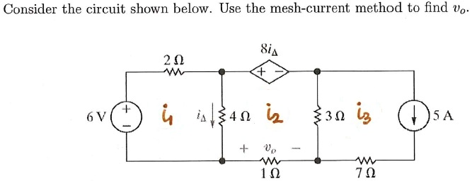 SOLVED: Consider the circuit shown below. Use the mesh-current method to find vo 20 WW 10 WW 70
