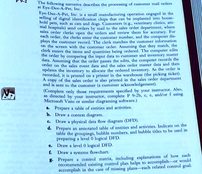 The following narrative describes the processing of customer mail ...