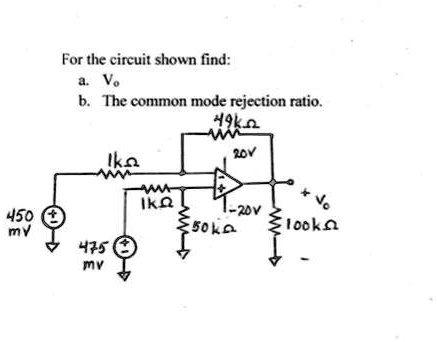 SOLVED: For the circuit shown, find a. Vo b. The common mode rejection ...