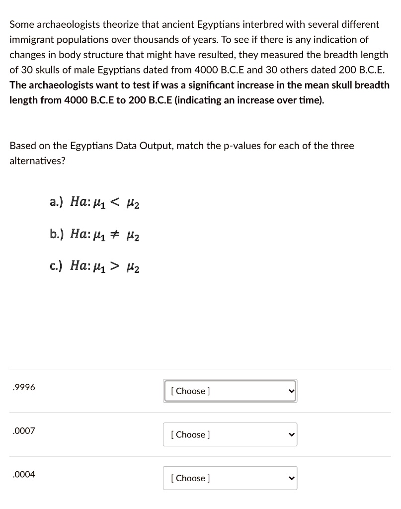 SOLVED: Some archaeologists theorize that ancient Egyptians interbred with several different ...