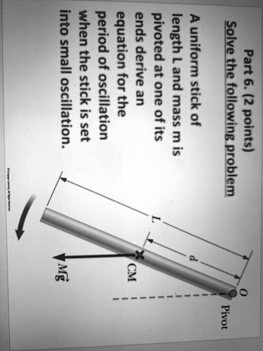 SOLVED: A uniform stick of length L and mass m is pivoted at one of its ends. When the stick is ...