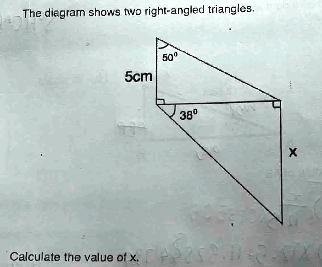 SOLVED: The diagram shows two right-angled triangles: 500 5cm 389 X Calculate the value of x