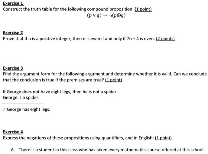 SOLVED: Exercise 1: Construct the truth table for the following compound proposition: (1 point ...