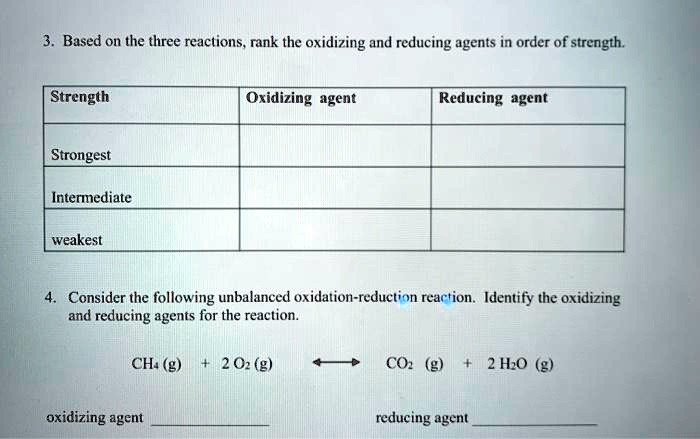 SOLVED: Based on the three reactions, rank the oxidizing and reducing ...