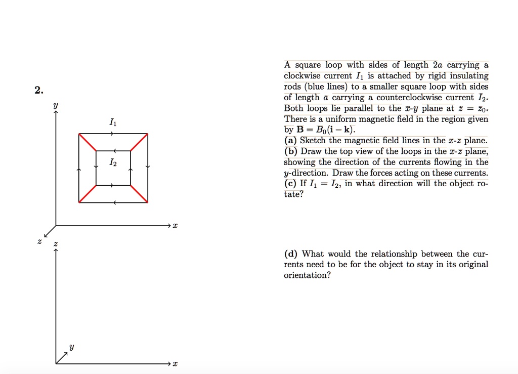 SOLVED: Square loop with sides of length 2a carrying clockwise current I1 is attached by rigid ...