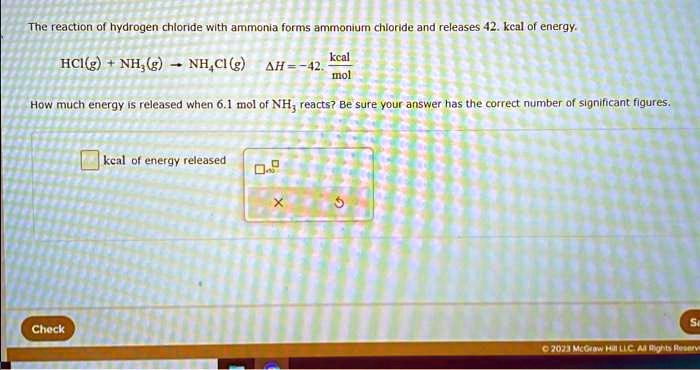 The reaction of hydrogen chloride with ammonia forms...