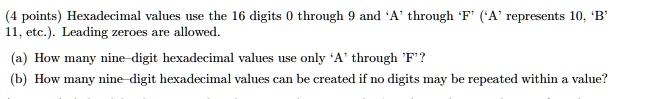 Solved 4 Points Hexadecimal Values Use The 16 Digits Through And A Through F A