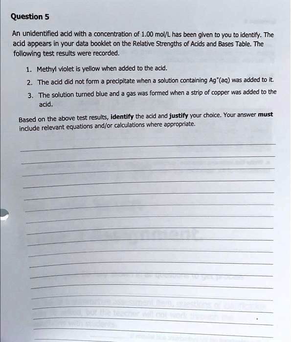 SOLVED: Question5 An unidentified acid with a concentration of 1.00 mol ...