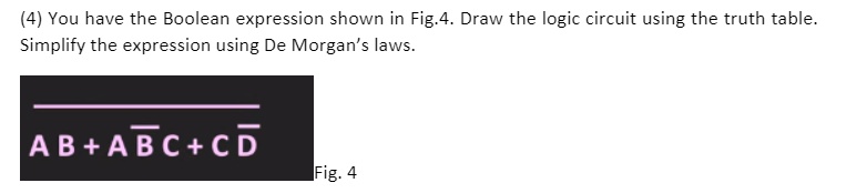 (4) You have the Boolean expression shown in Fig.4. Draw the logic ...