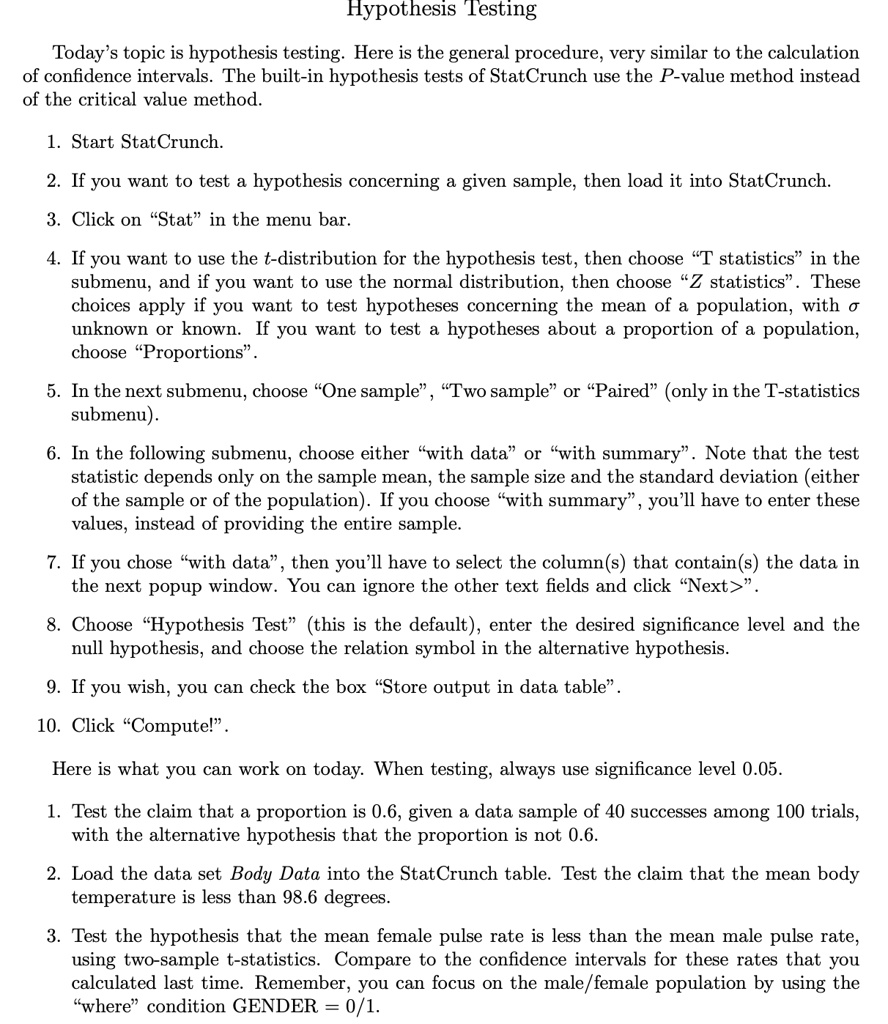 hypothesis testing todays topic is hypothesis testing here is the ...