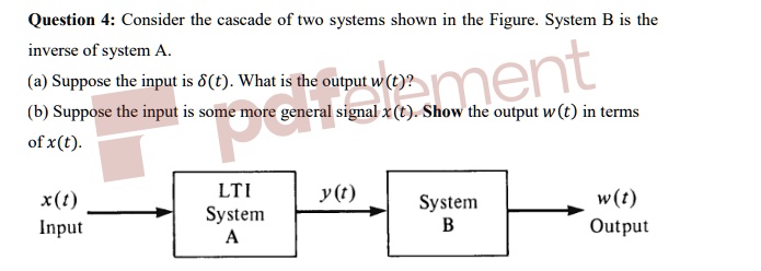 SOLVED: Question 4: Consider the cascade of two systems shown in the Figure. System B is the ...