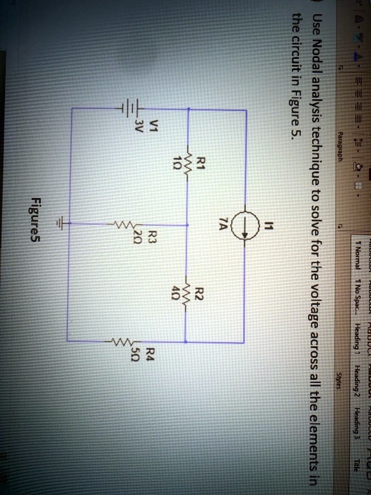 Use Nodal analysis technique to solve for the voltage across all the elements in the circuit in ...