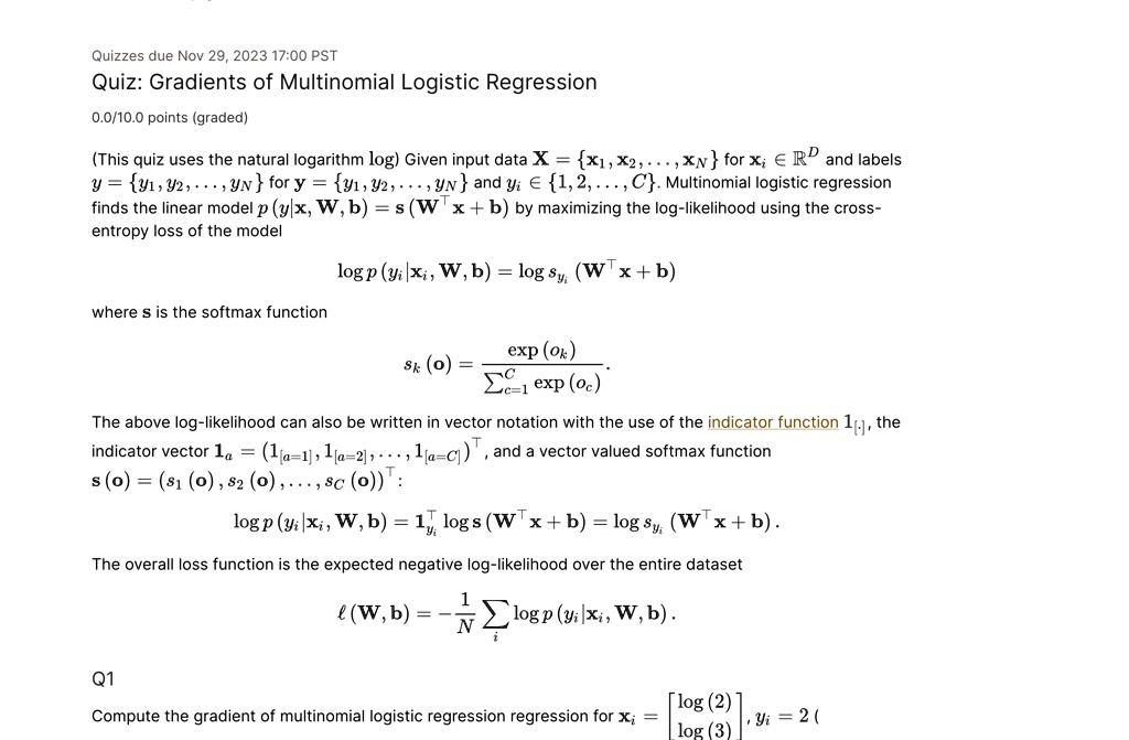 SOLVED: Compute the gradients for dL/dW and dL/db. The gradients respectively are dL/dW = 1/N ...