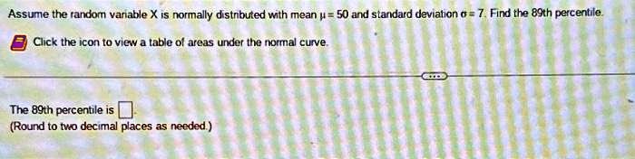 SOLVED: =Click the icon to view a table of areas under the normal curve ...