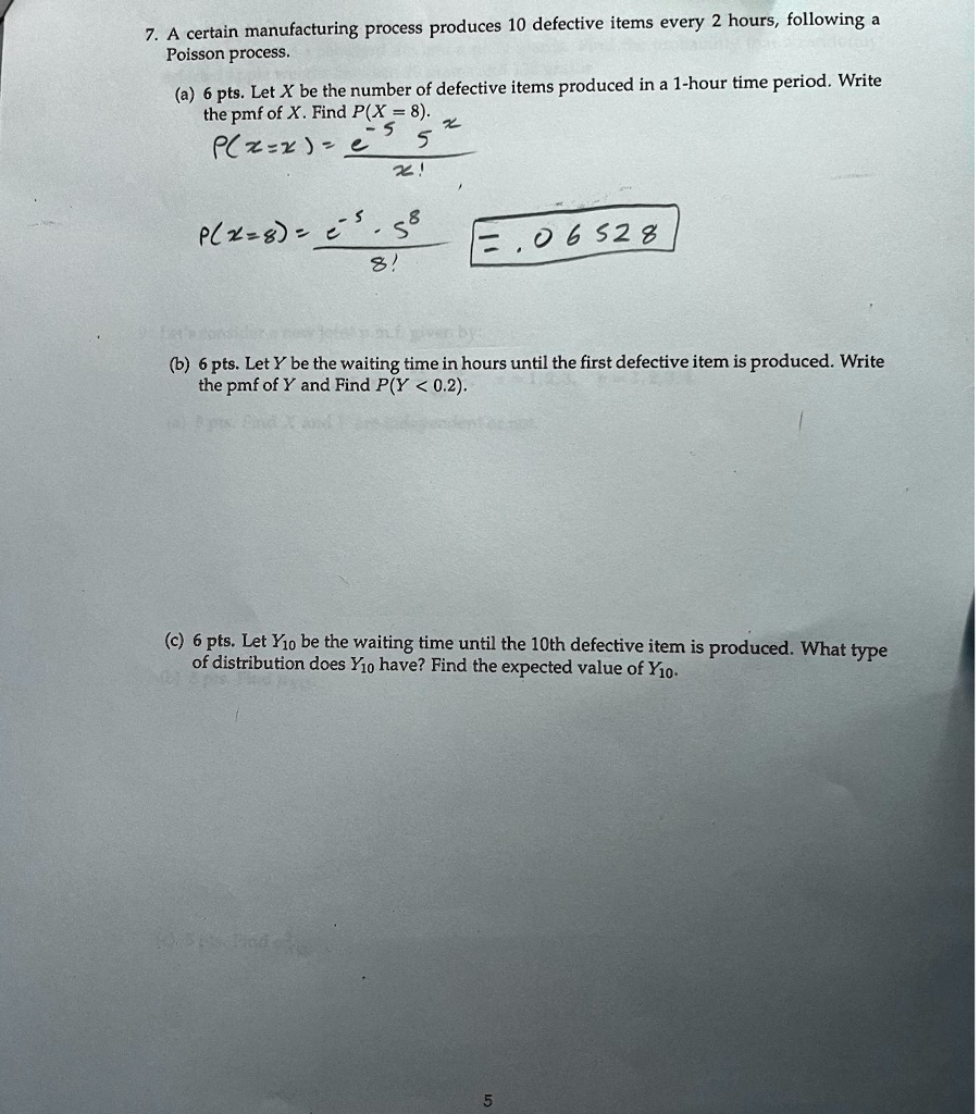 A certain manufacturing process produces 10 defective items every 2 ...