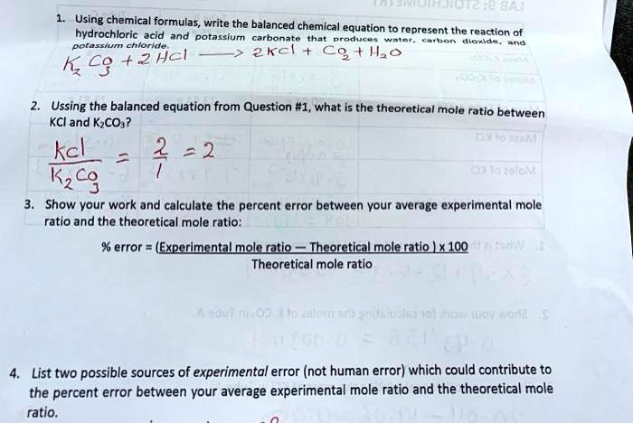 1. Using chemical formulas, write the balanced chemical equation to represent the reaction of ...