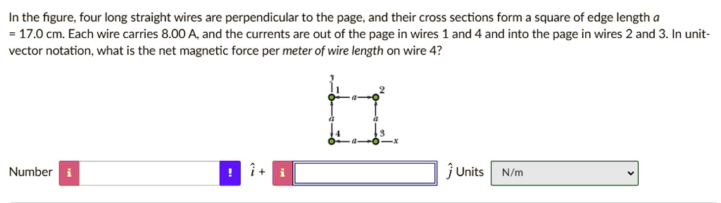 SOLVED: In the figure; four long straight wires are perpendicular to ...