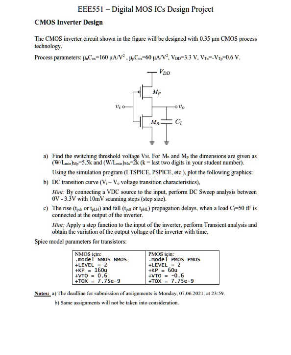 Please, can you solve B and C? EEE551 - Digital MOS ICs Design Project ...