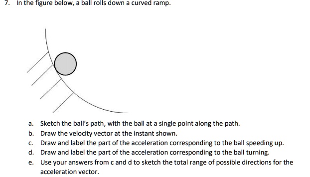 SOLVED: In the figure below, ball rolls down curved ramp Sketch the ...