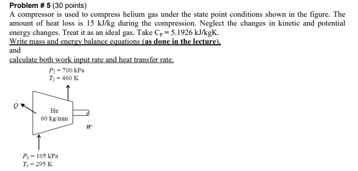 SOLVED: Problem # 5 (30 points) A compressor is used to compress helium ...