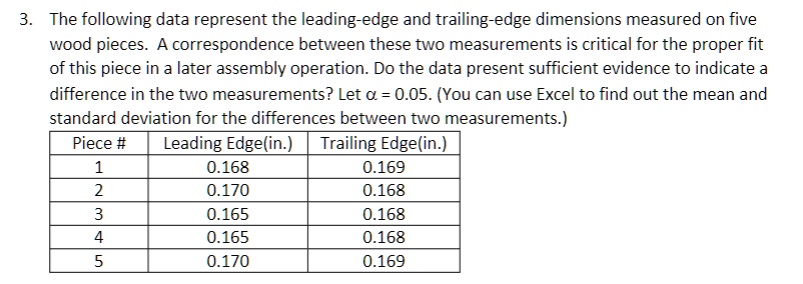 3. The following data represent the leading-edge and trailing-edge ...