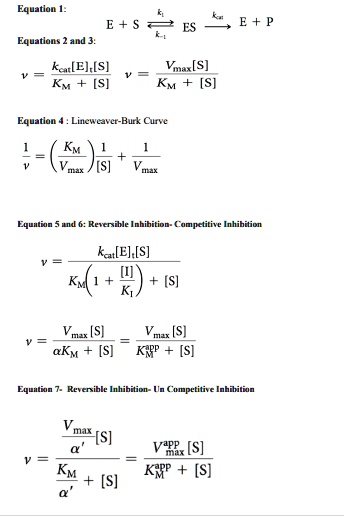 SOLVED: Equation E + E + P Equations ka[EH[S] Ku Vmax [S] Km [S ...