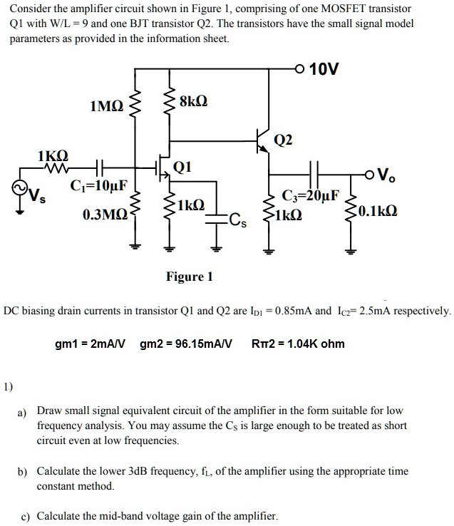 Consider the amplifier circuit shown in Figure 1, comprising of one MOSFET transistor Q1 with W ...