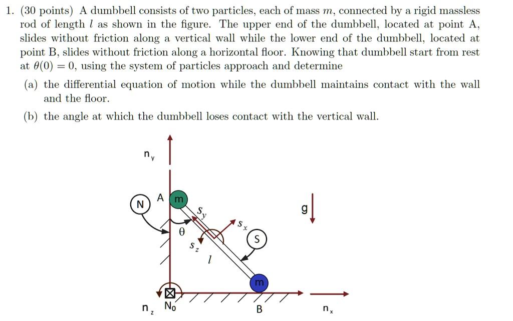 1. (30 points) A dumbbell consists of two particles, each of mass m, connected by a rigid ...