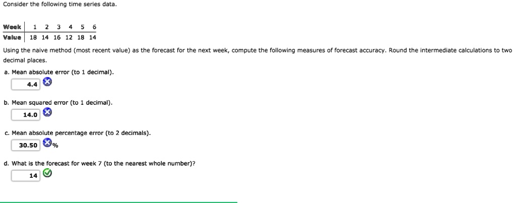 SOLVED: Consider the following time series data Week 1 2 Value Using ...