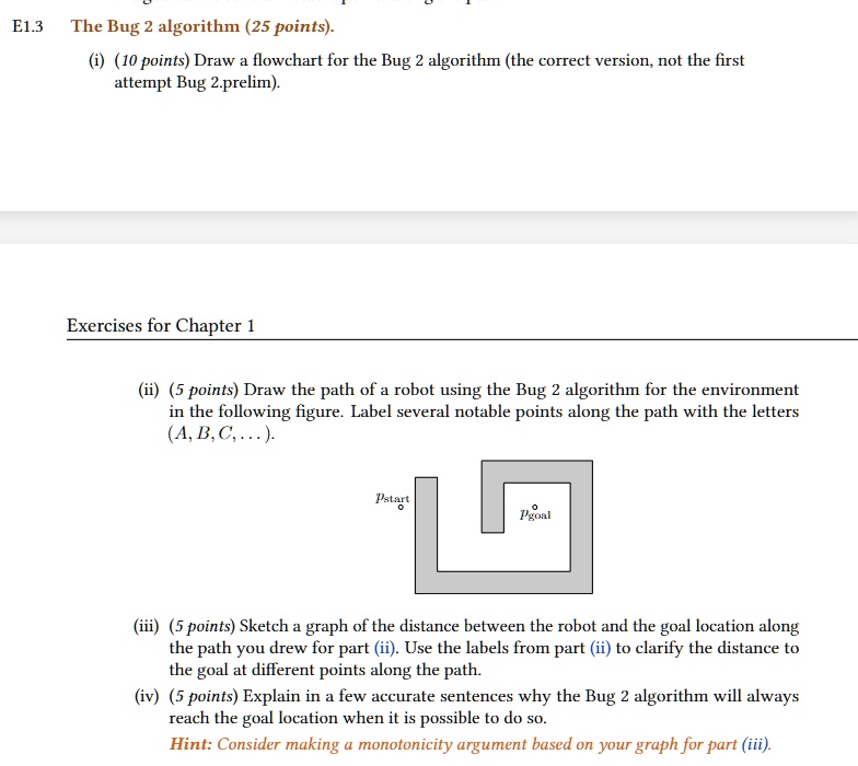 Solved The Bug 2 Algorithm 25 Points I 10 Points Draw A Flowchart For The Bug 2 Algorithm