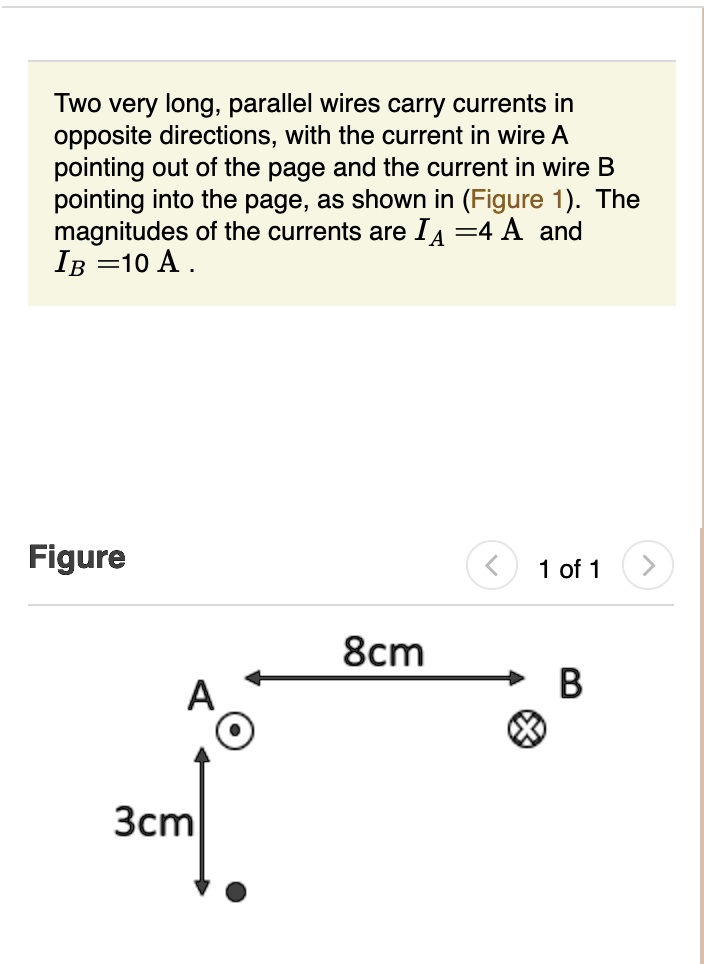 SOLVED: Two very long; parallel wires carry currents in opposite ...