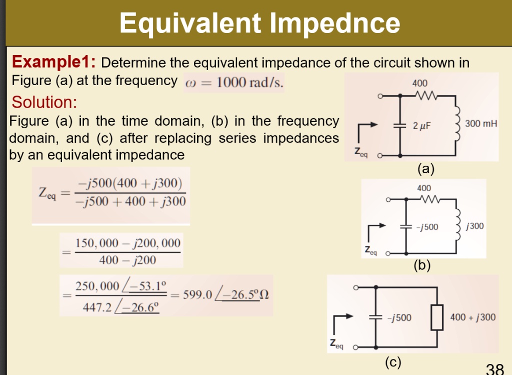 Equivalent Impednce Example1: Determine the equivalent impedance of the circuit shown in Figure ...