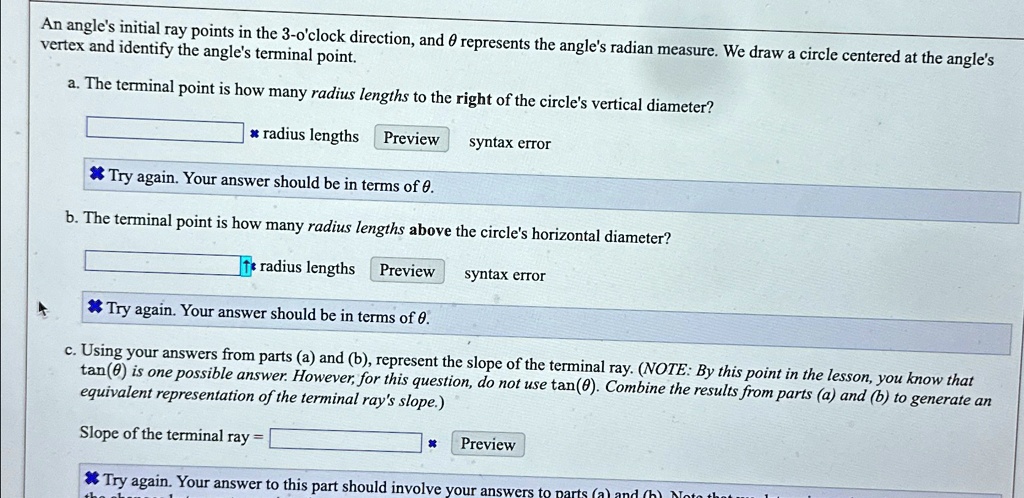 vertex and identify the angles terminal point an angles initial ray points in the 3 oclock ...