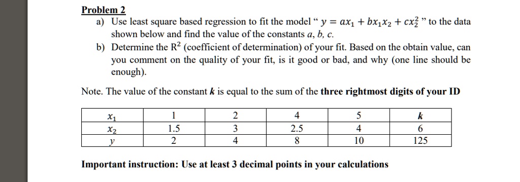 SOLVED: Problem 2 a) Use least square based regression to fit the model ...