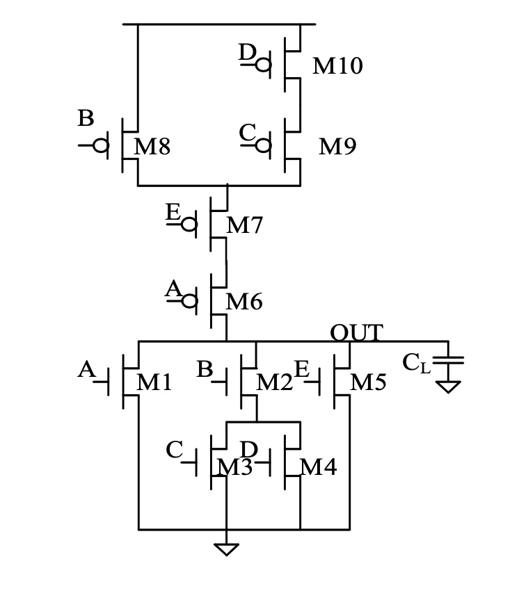 SOLVED: A 5-input AOI gate is shown below. Assume the electron to hole mobility ratio is: Î² = 4 ...