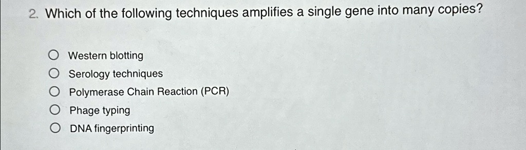 2. Which of the following techniques amplifies a single gene into many ...