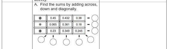 SOLVED: A. Find the sums by adding across, down and diagonally.
