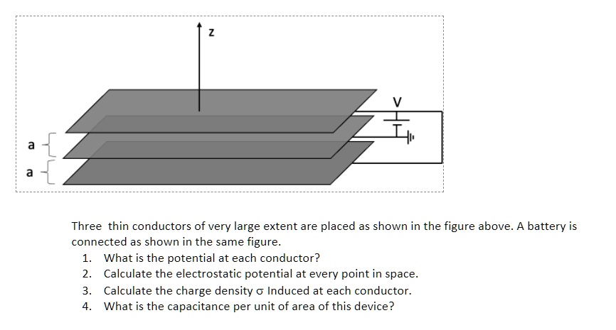 [GET ANSWER] Three thin conductors of very large extent are placed as ...