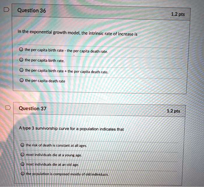 SOLVED:Question 36 1.2 pts In the exponential growth model, the ...