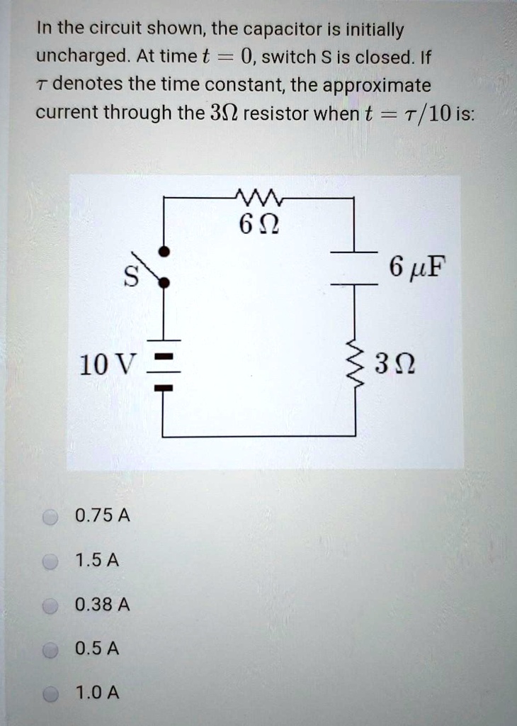 in the circuit shown the capacitor is initially uncharged at time t 0switch s is closed if 7 ...