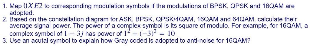 SOLVED: Map 0xE2 to corresponding modulation symbols if the modulations ... SOLVED: Map 0xE2 to corresponding modulation symbols if the modulations ...