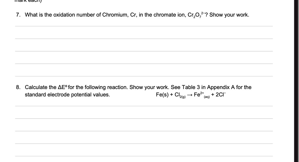 SOLVED:What is the oxidation number of Chromium, Cr, in the chromate ...