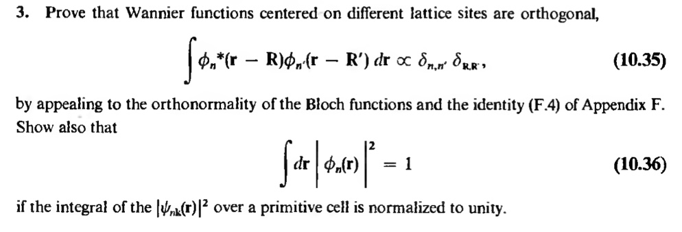 SOLVED: Prove that Wannier functions centered on different lattice ...